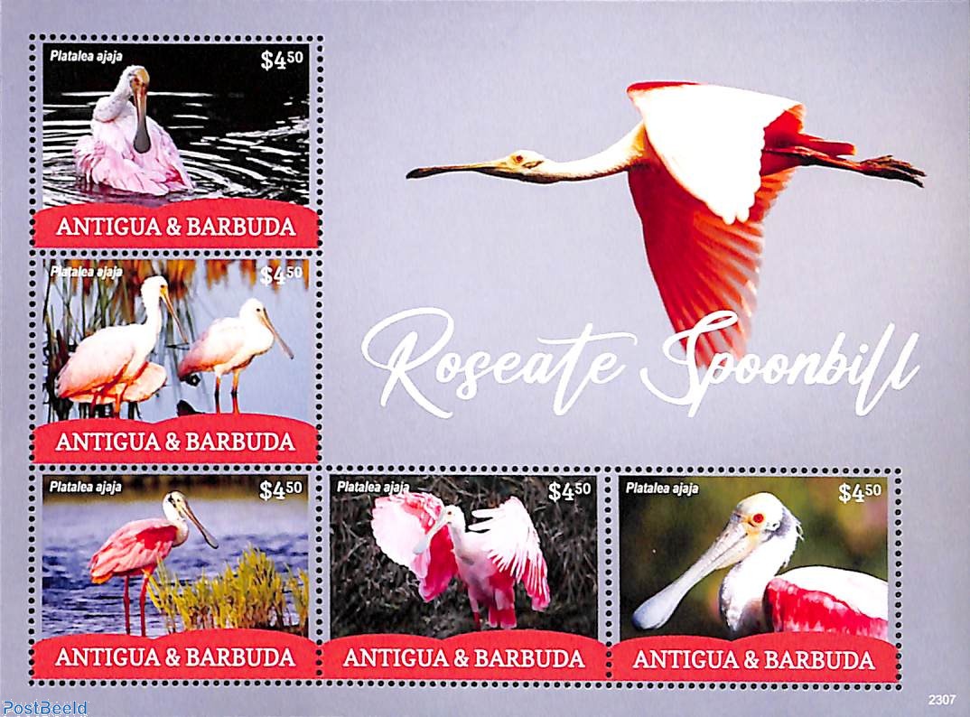 Stamp 2023, Antigua & Barbuda Roseate Spoonbill 5v m/s, 2023 ...