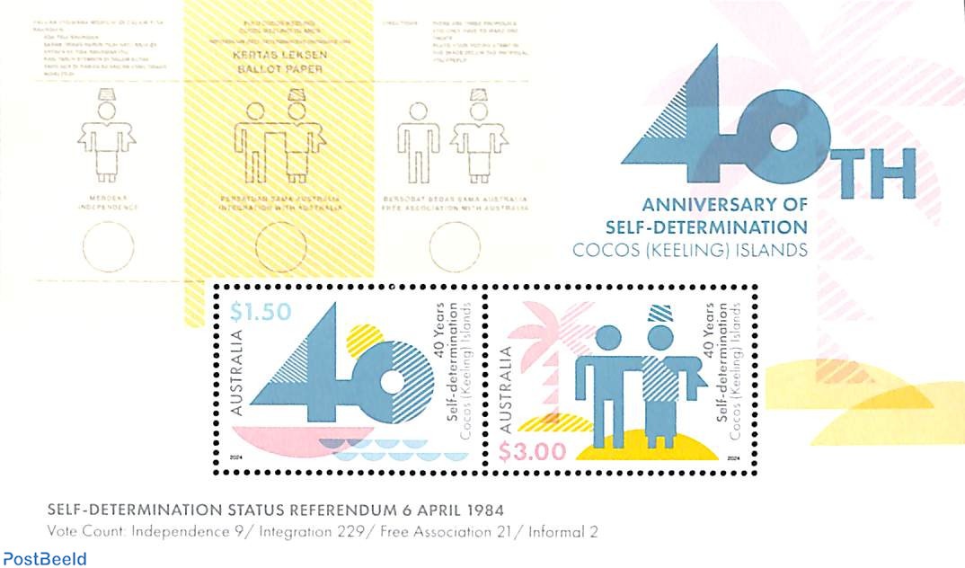 Stamp 2024, Cocos Islands 40 years Self-Determination s/s, 2024 ...