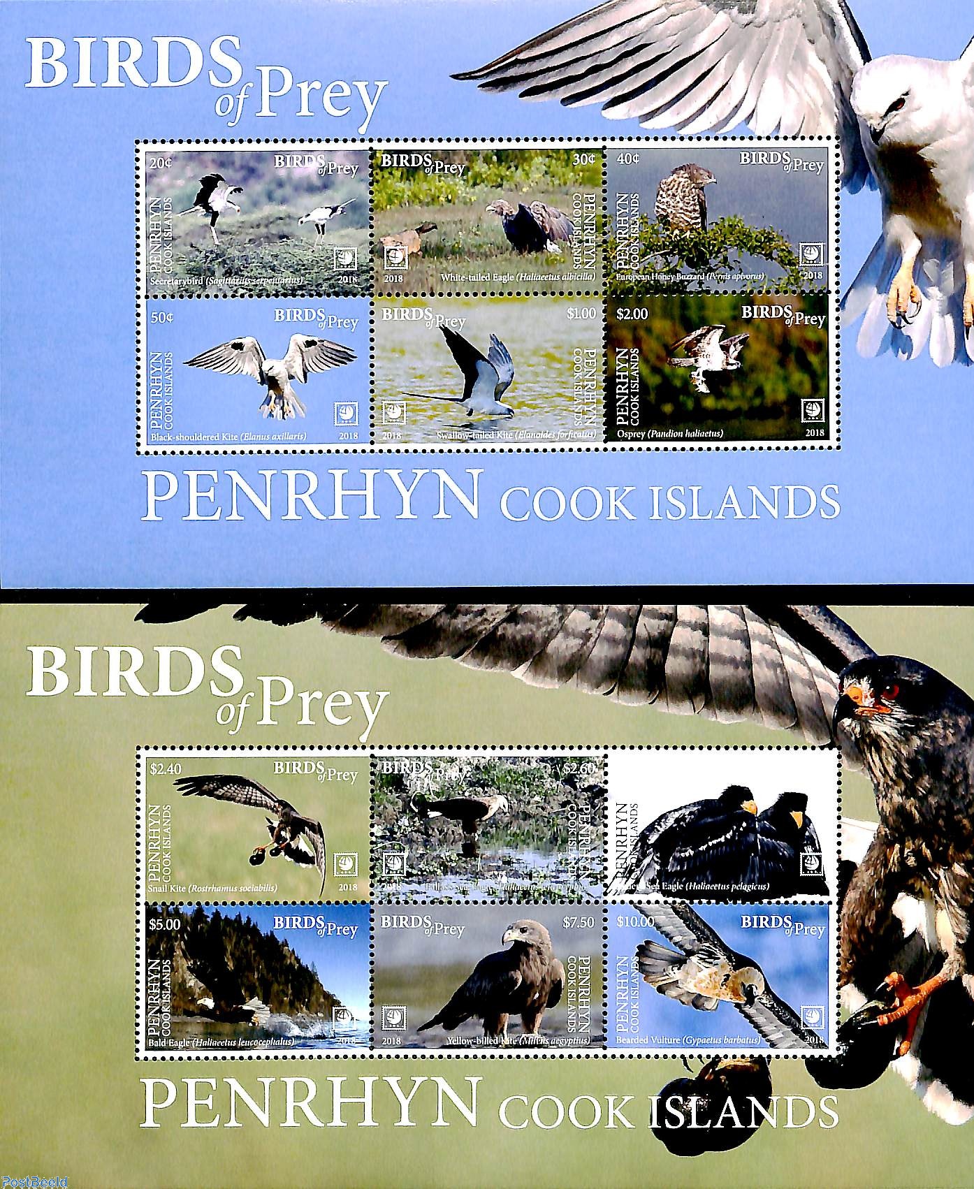 Stamp 2018, Penrhyn Birds of prey 12v (2 m/s), 2018 - Collecting Stamps ...