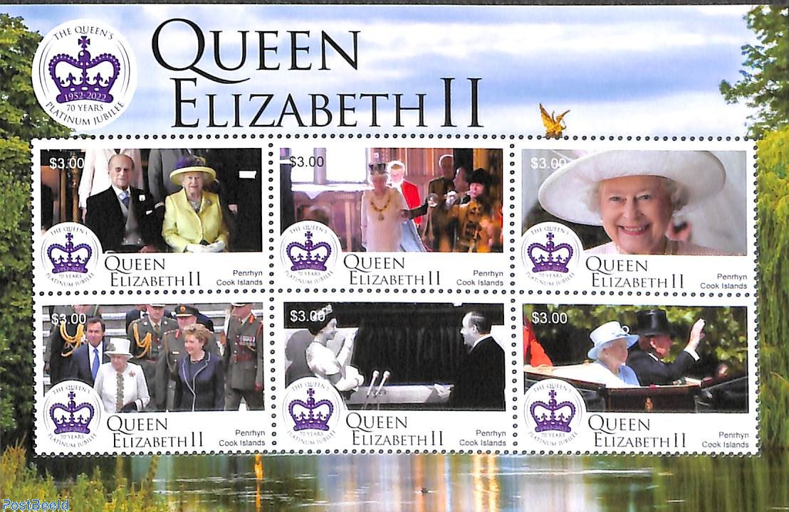 Stamp 2022, Penrhyn Queen Elizabeth II, Platinum jubilee 6v m/s, 2022 ...