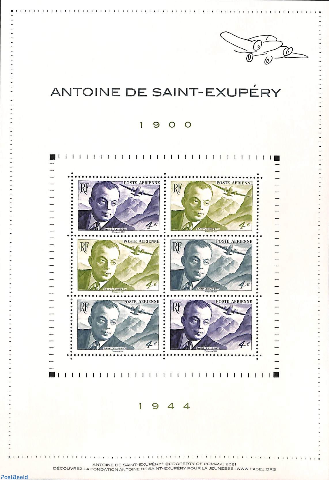 Stamp 2021, France Antoine St. Exupery s/s, limited edition, 2021 ...