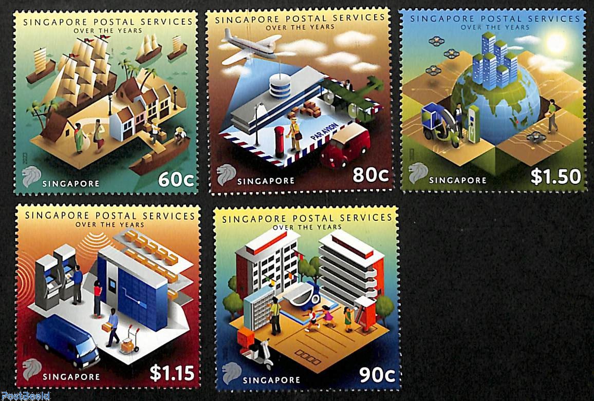 Stamp 2023, Singapore Postal services through the years 5v, 2023 ...