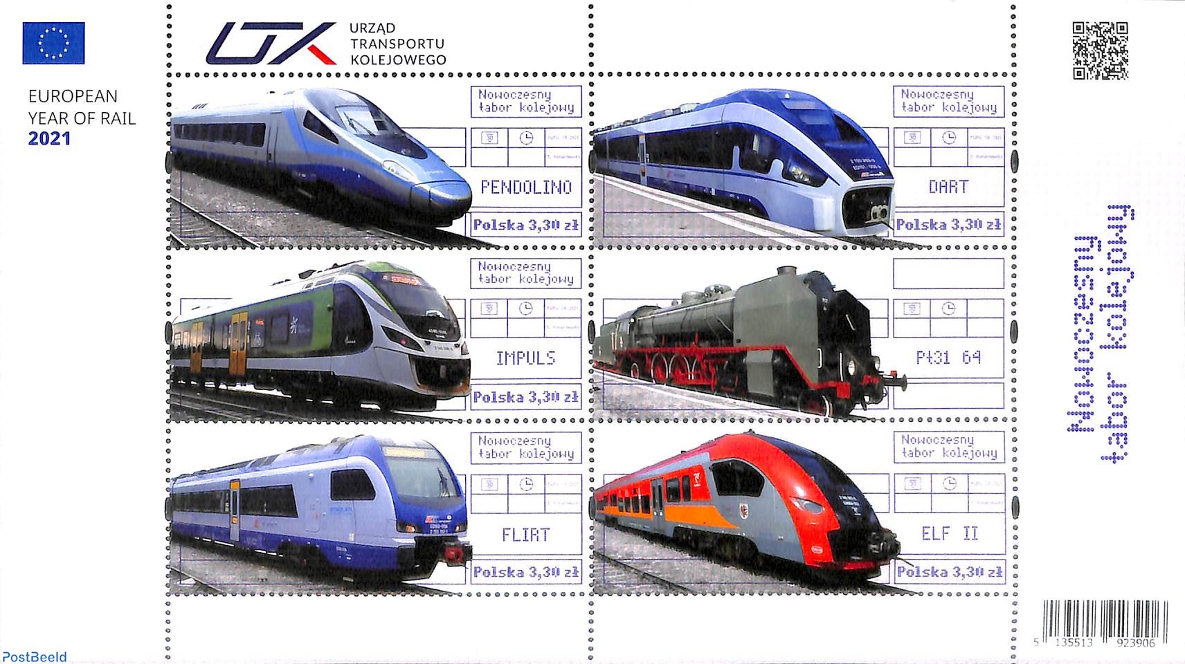 Stamp 2021, Poland Modern trains 6v m/s, 2021 - Collecting Stamps ...