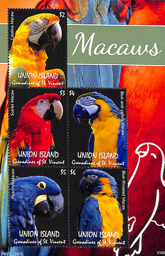 Stamp 2021, Saint Vincent & the Grenadines Union Island, Ara 5v m/s ...
