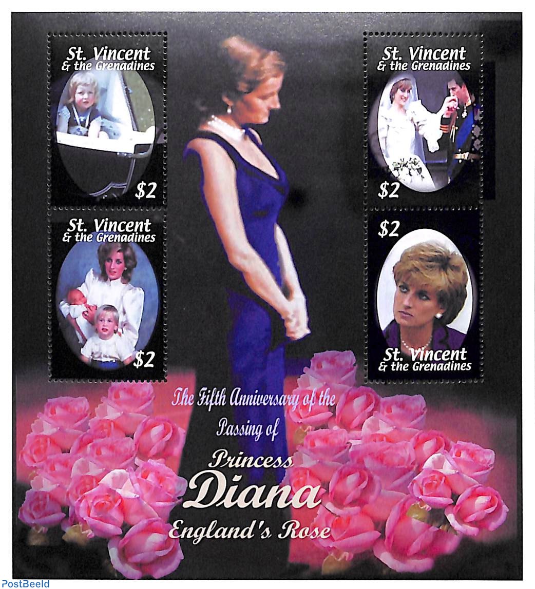 Stamp 2003, Saint Vincent Princess Diana 4v m/s, 2003 - Collecting ...