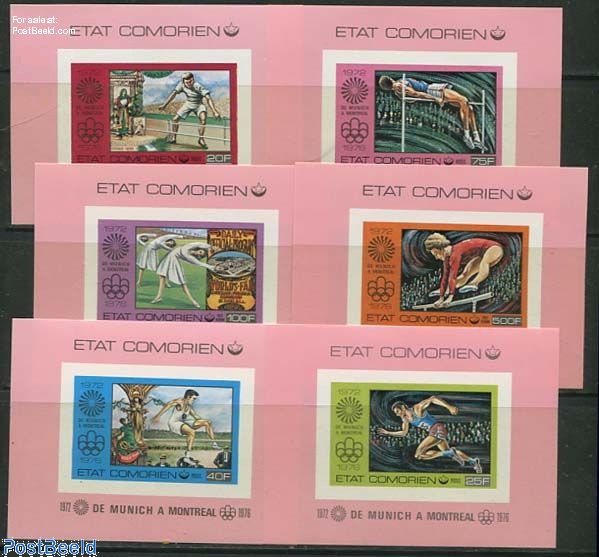 Stamp 1976, Comoros Olympic Games 6 s/s, imperforated, 1976 ...