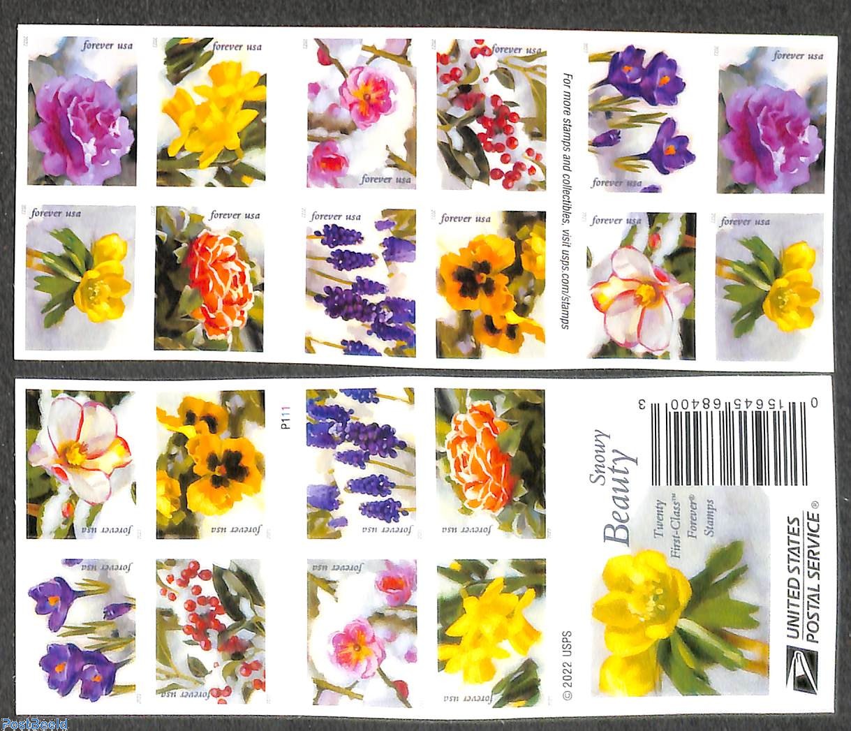Stamp 2022, United States of America Flowers 2x10v in double sided ...
